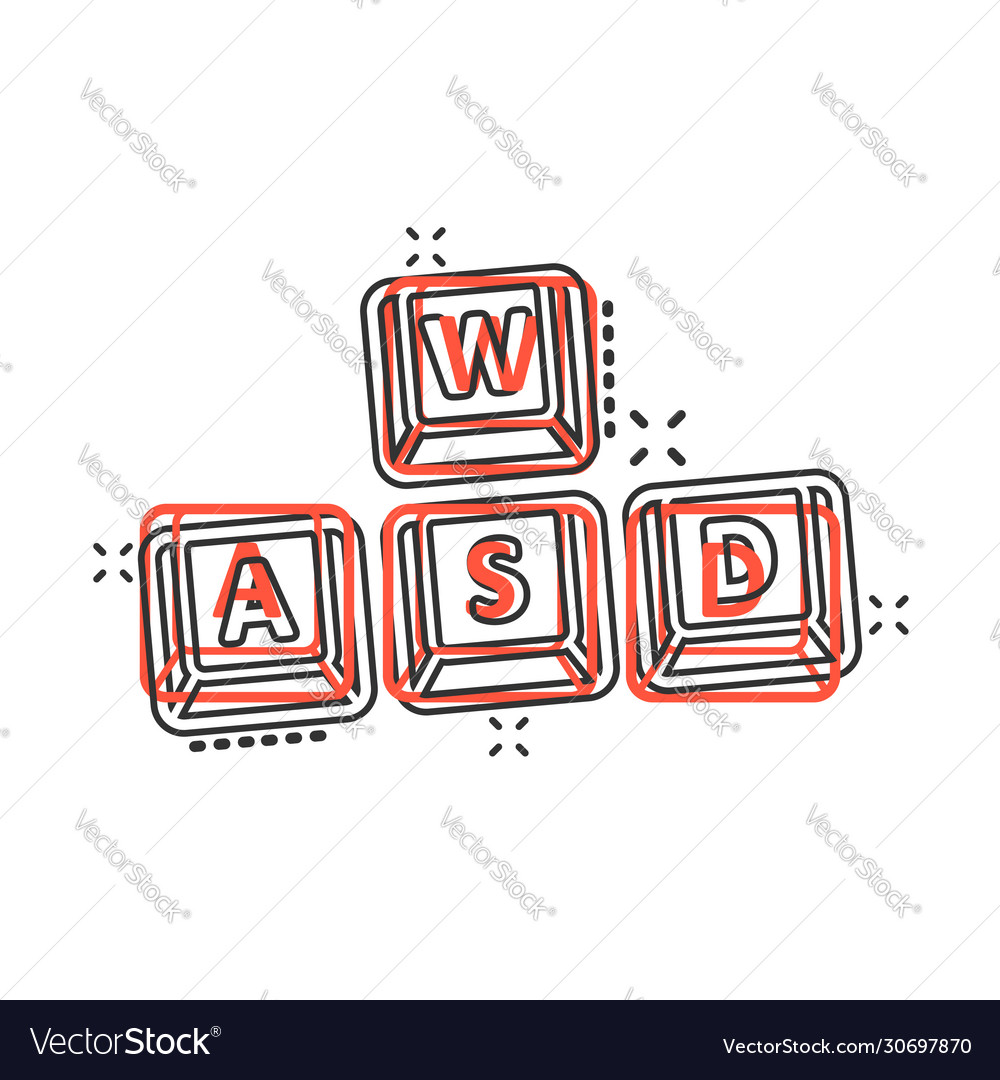 Wasd button icon in comic style keyboard cartoon Vector Image Wasd button icon in comic style keyboard cartoon Vector Image