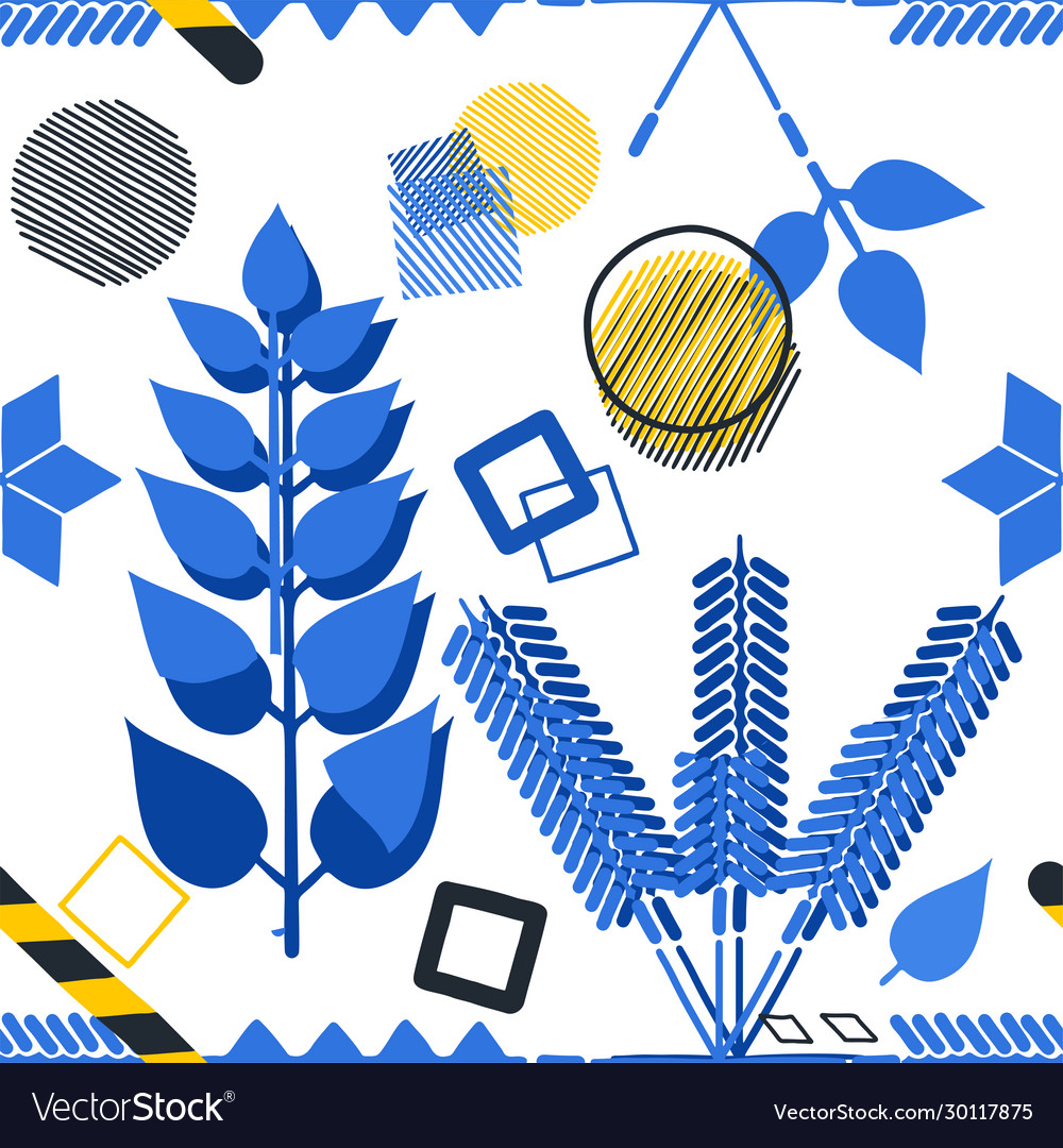 Abstract pattern blue ethnic floral elements Vector Image