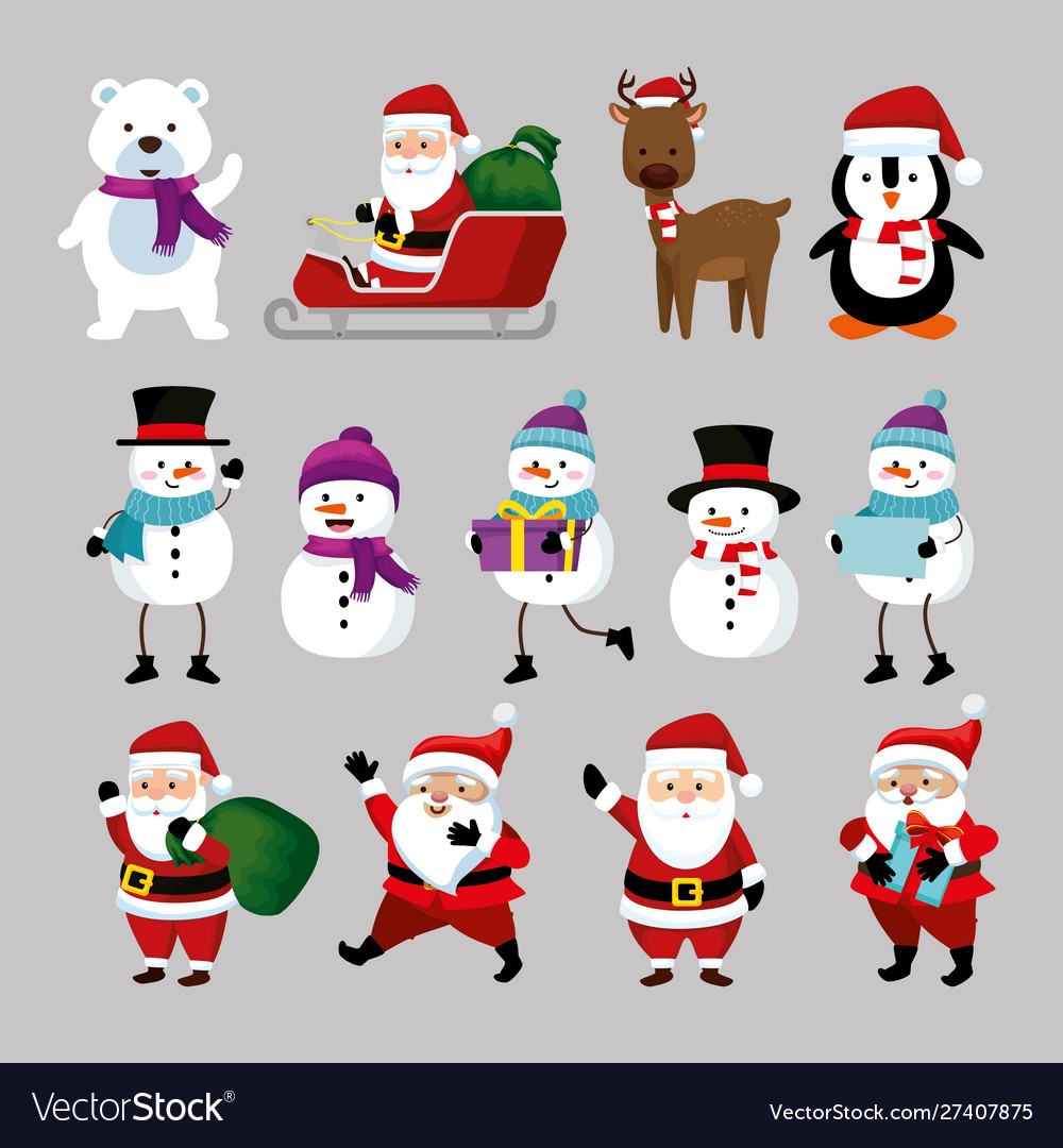 Bundle christmas with santa claus and set Vector Image