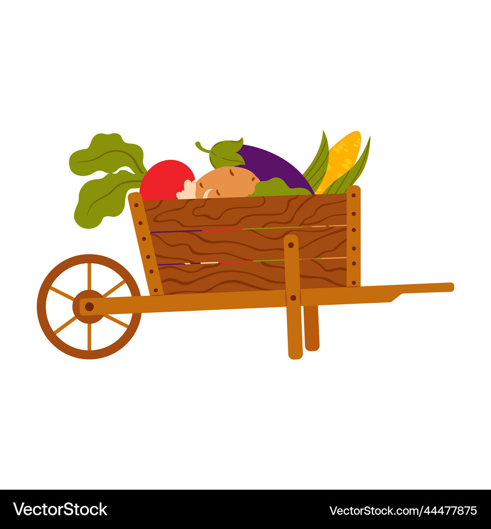 Cart with vegetables in fields farmer track wheel Vector Image