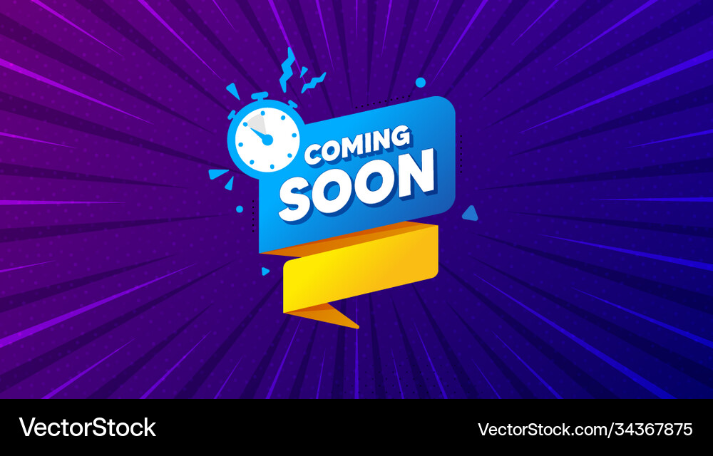 Coming soon paper banner timer announcement tag Vector Image