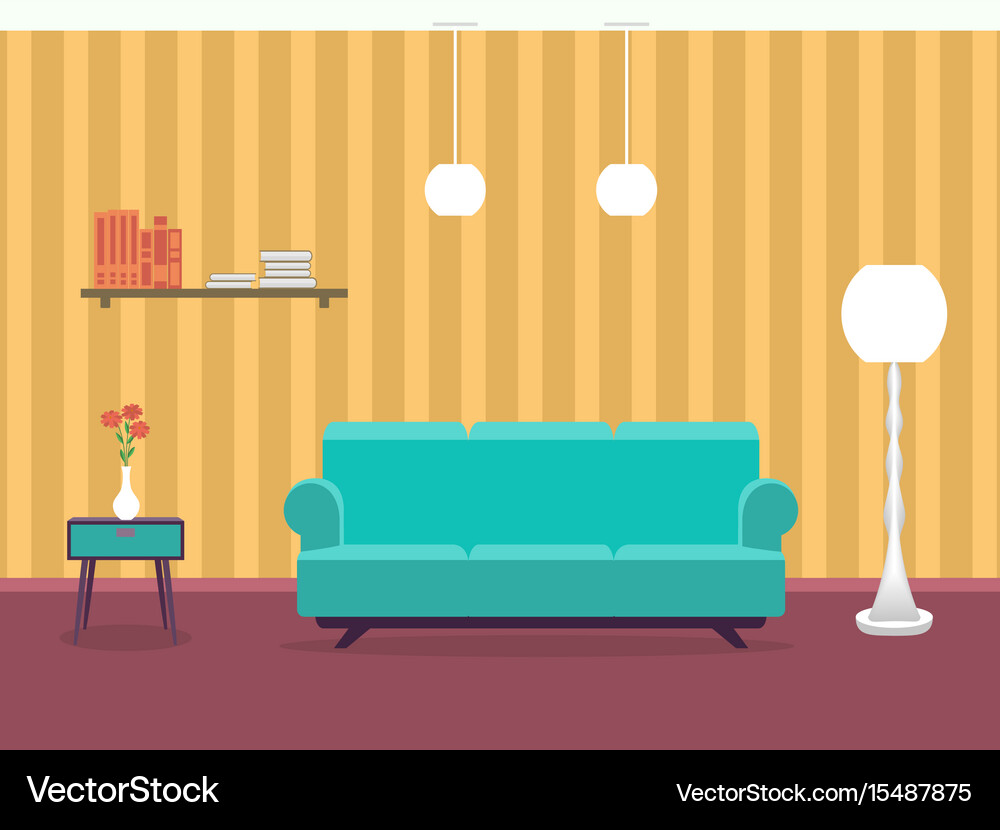 Interior design living room in flat style Vector Image