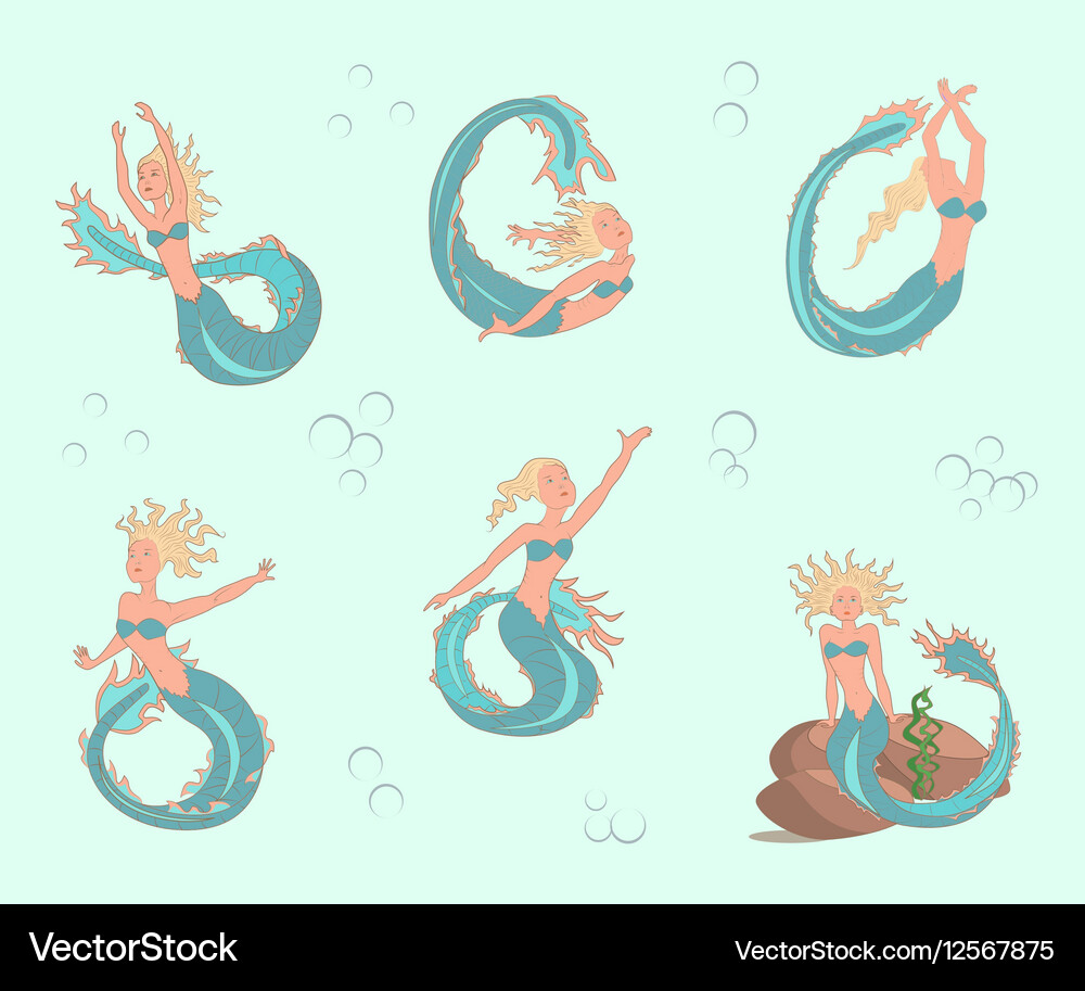 Mermaids set in car Royalty Free Vector Image - VectorStock