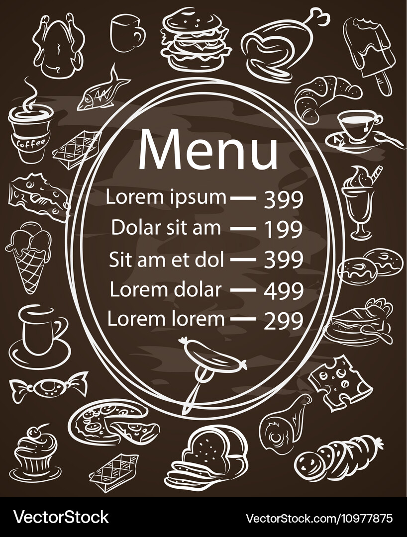 Seamless food menu written on chalkboard Vector Image