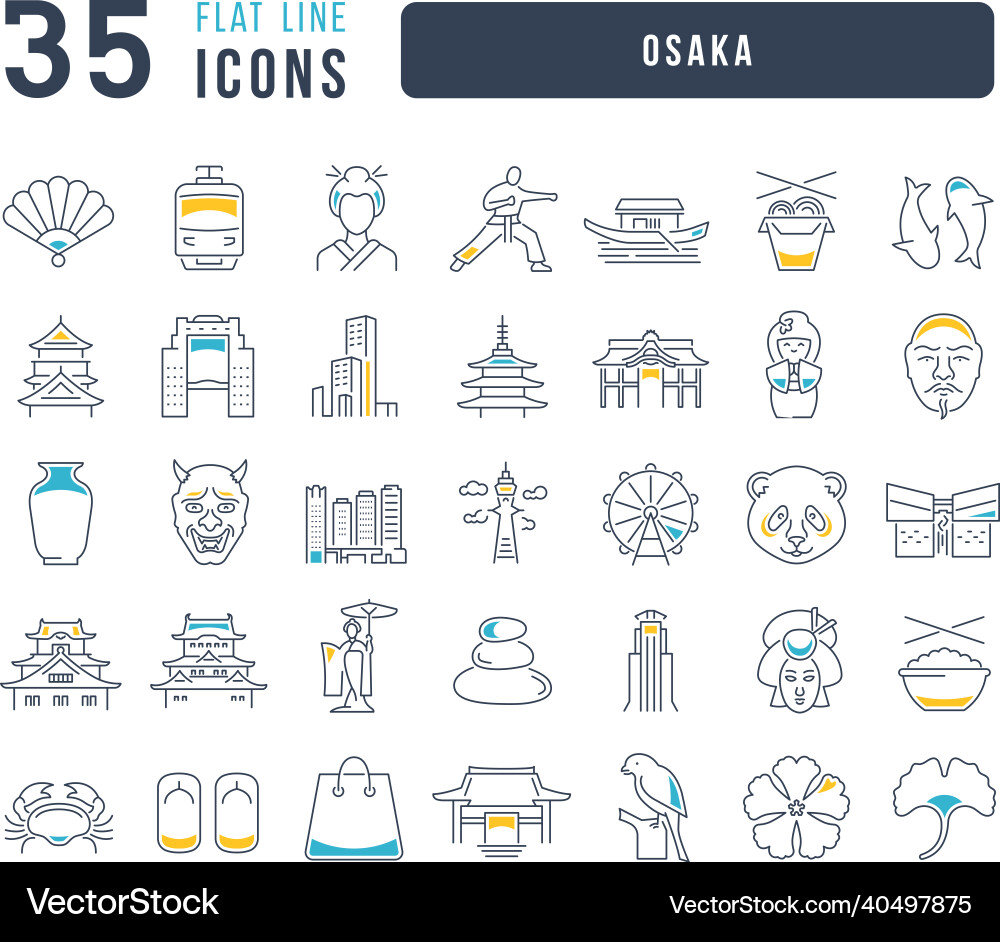 Set of linear icons osaka Royalty Free Vector Image