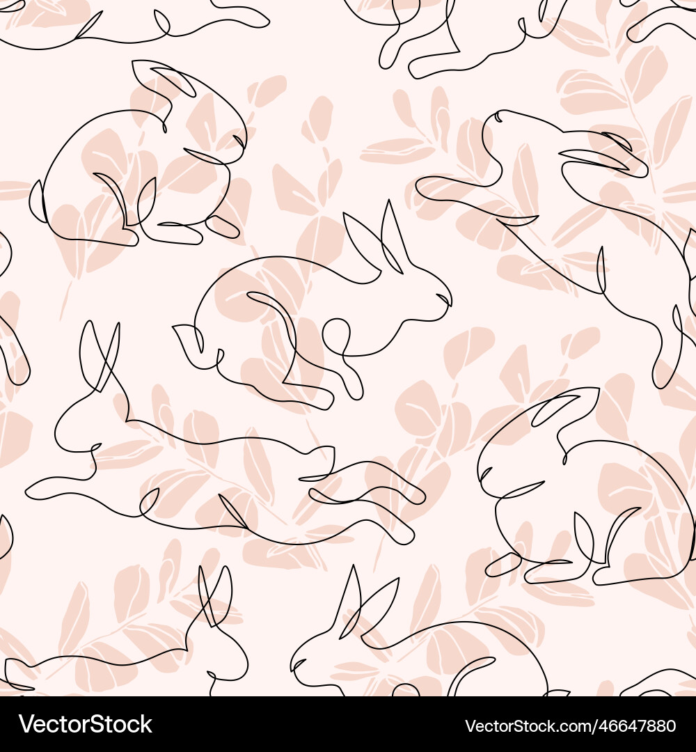 Abstract rabbit line art on floral background Vector Image
