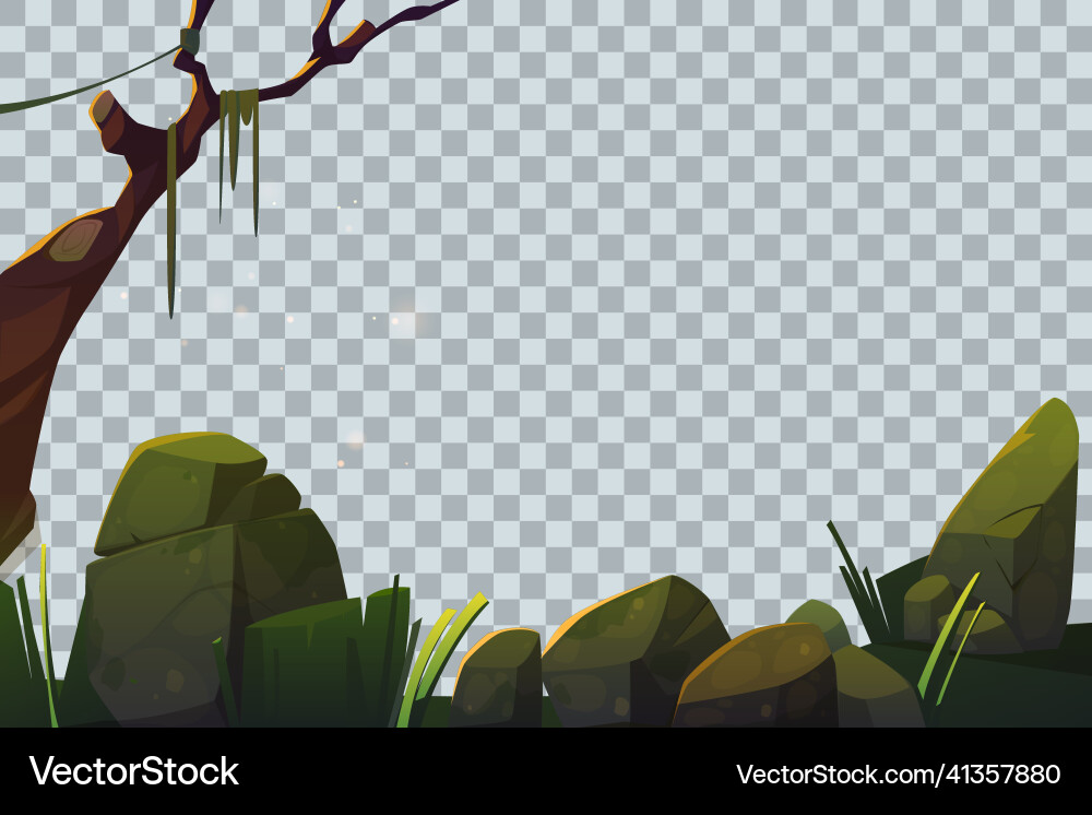 Cartoon stones grass and bare tree with lianas Vector Image
