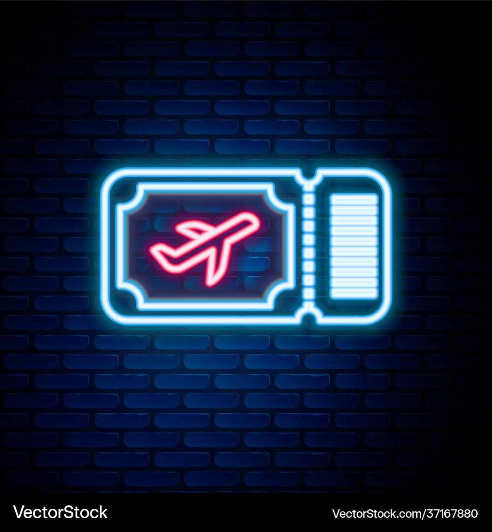 Glowing neon line airline ticket icon isolated Vector Image