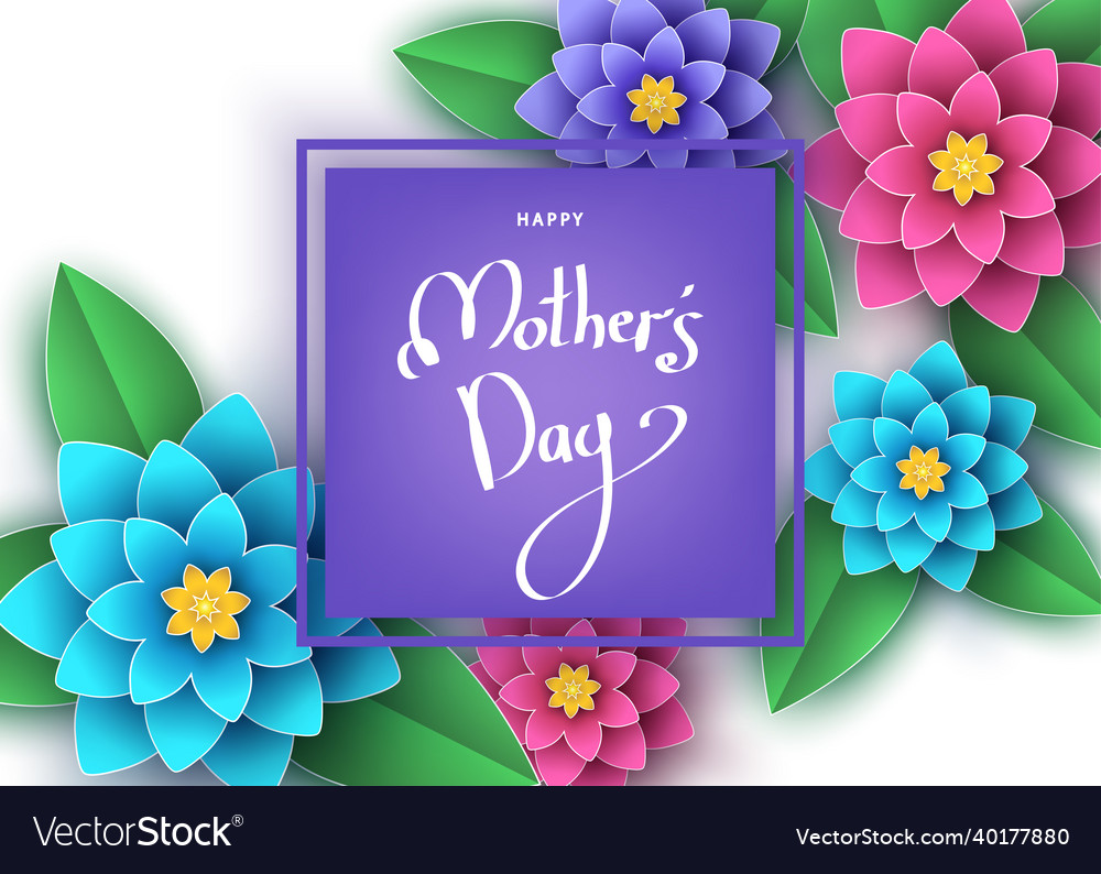 Happy Mothers Day Banner With Paper Cut Flowers Vector Image