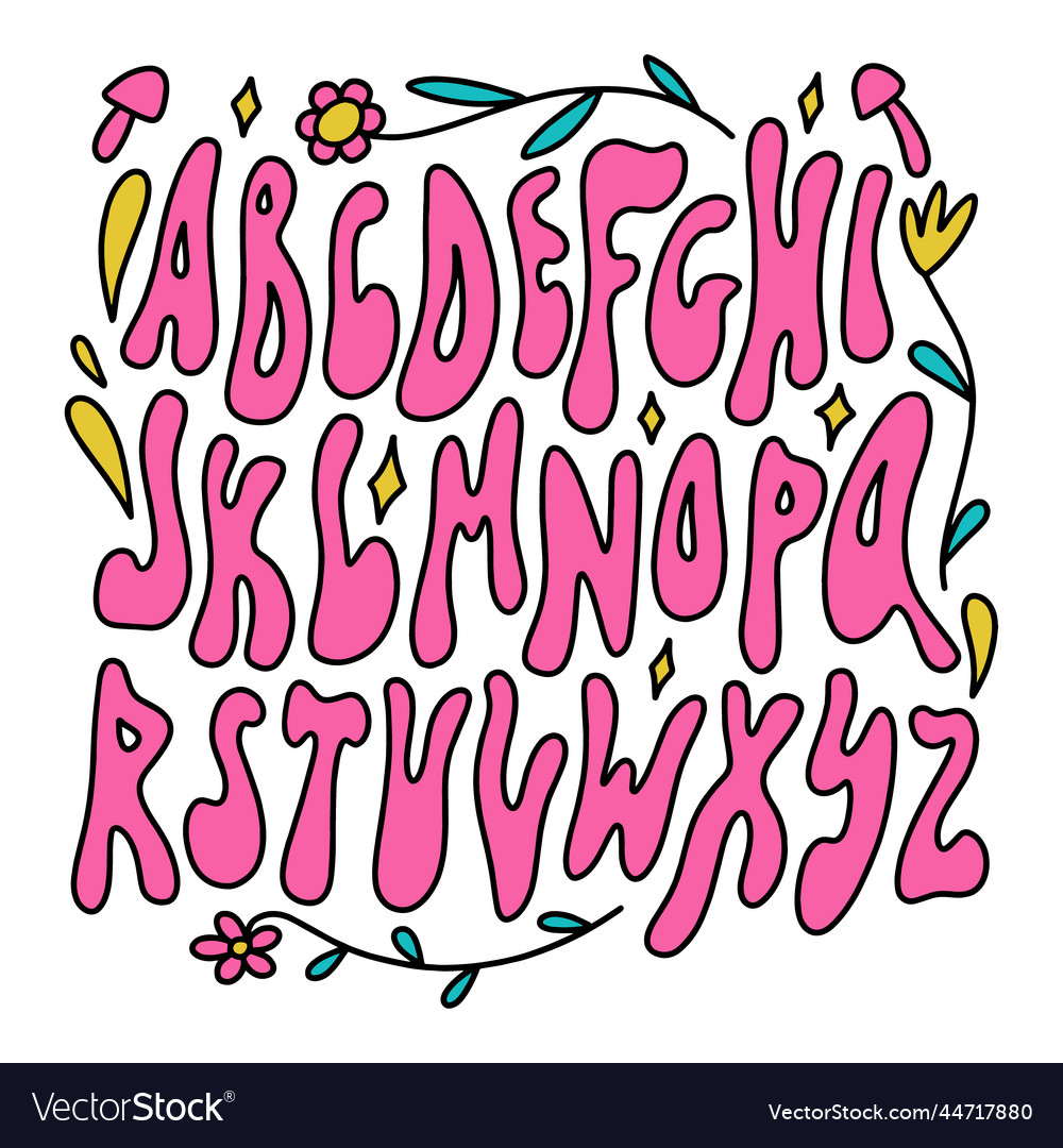 Hippie bohemian liquid groovy modern funky font Vector Image