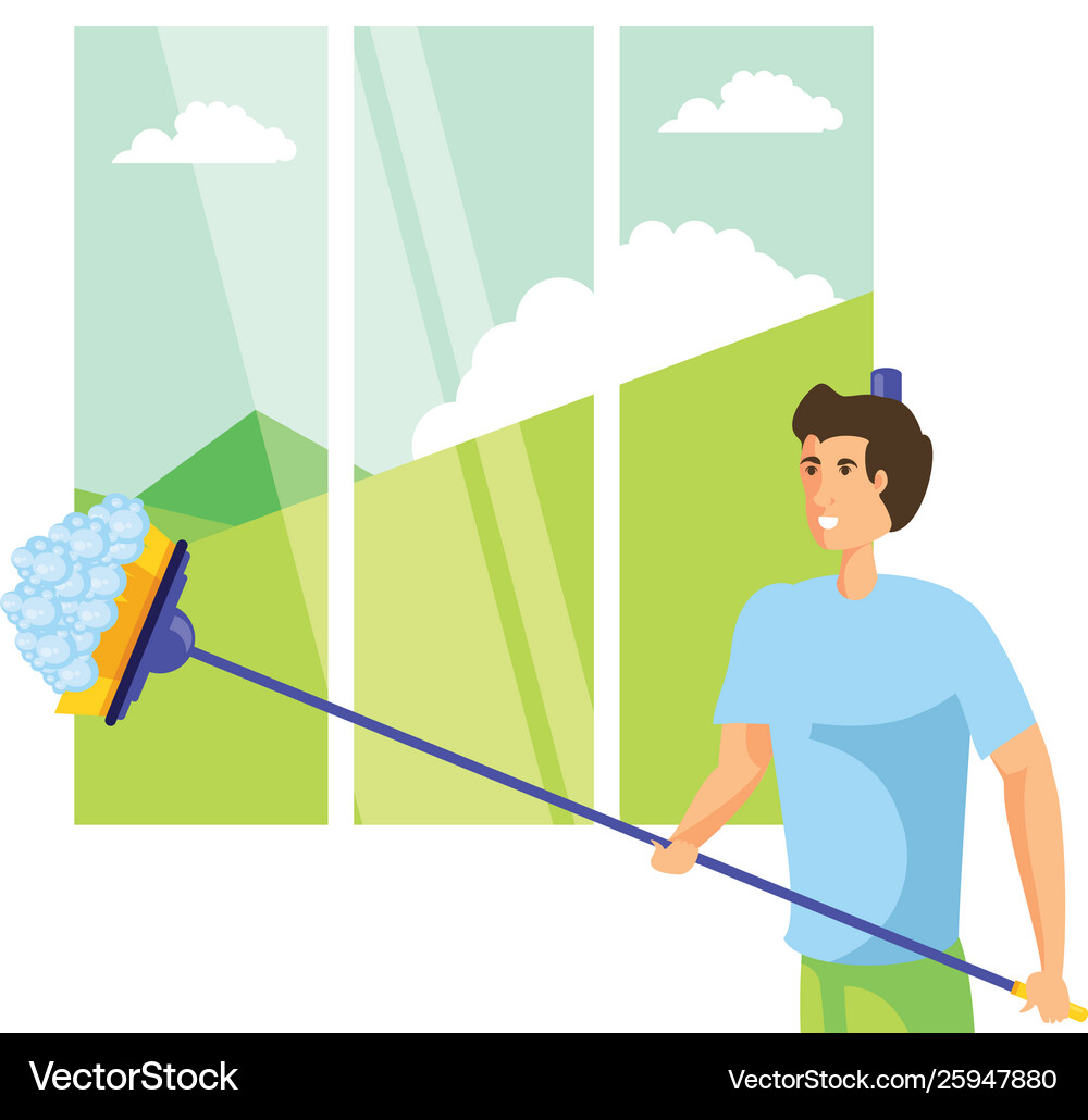 Isolated man cartoon cleaning design Royalty Free Vector