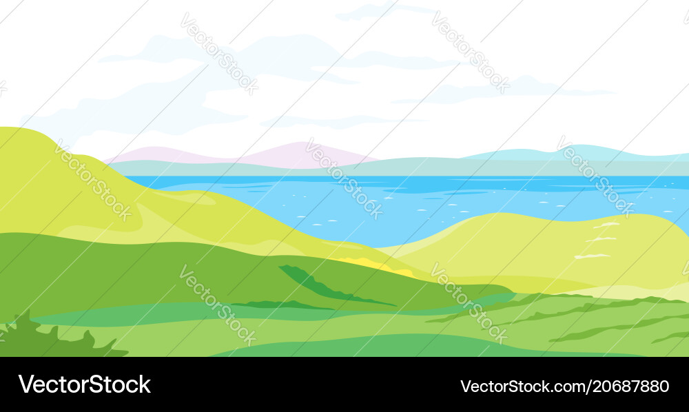 Lake in green valley panorama Royalty Free Vector Image
