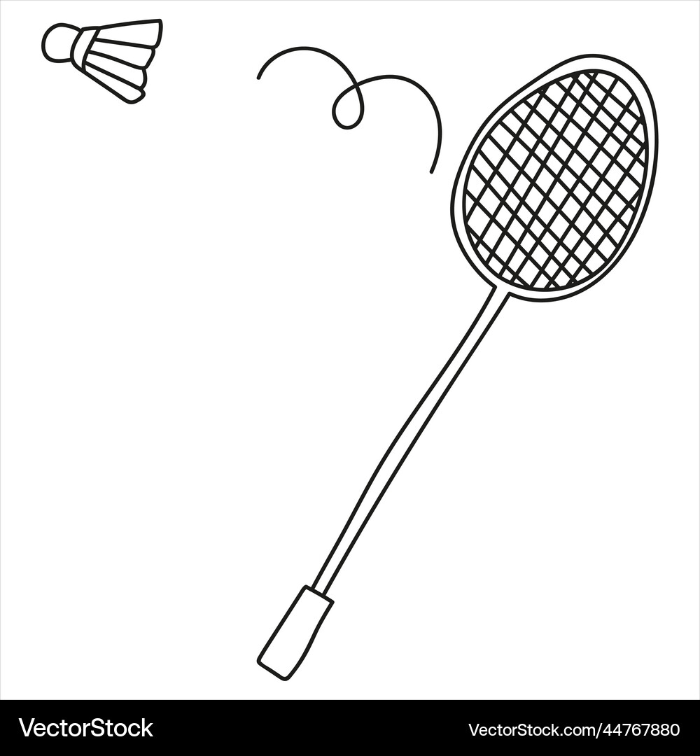 Racket and shuttlecock in doodle style badbinton Vector Image