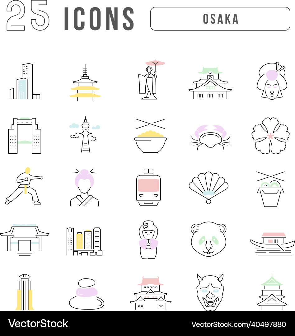 Set of linear icons osaka Royalty Free Vector Image