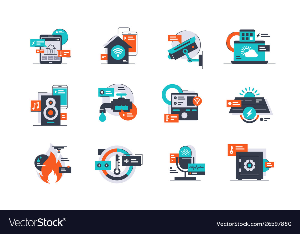 Set smart home icons using remote control system Vector Image
