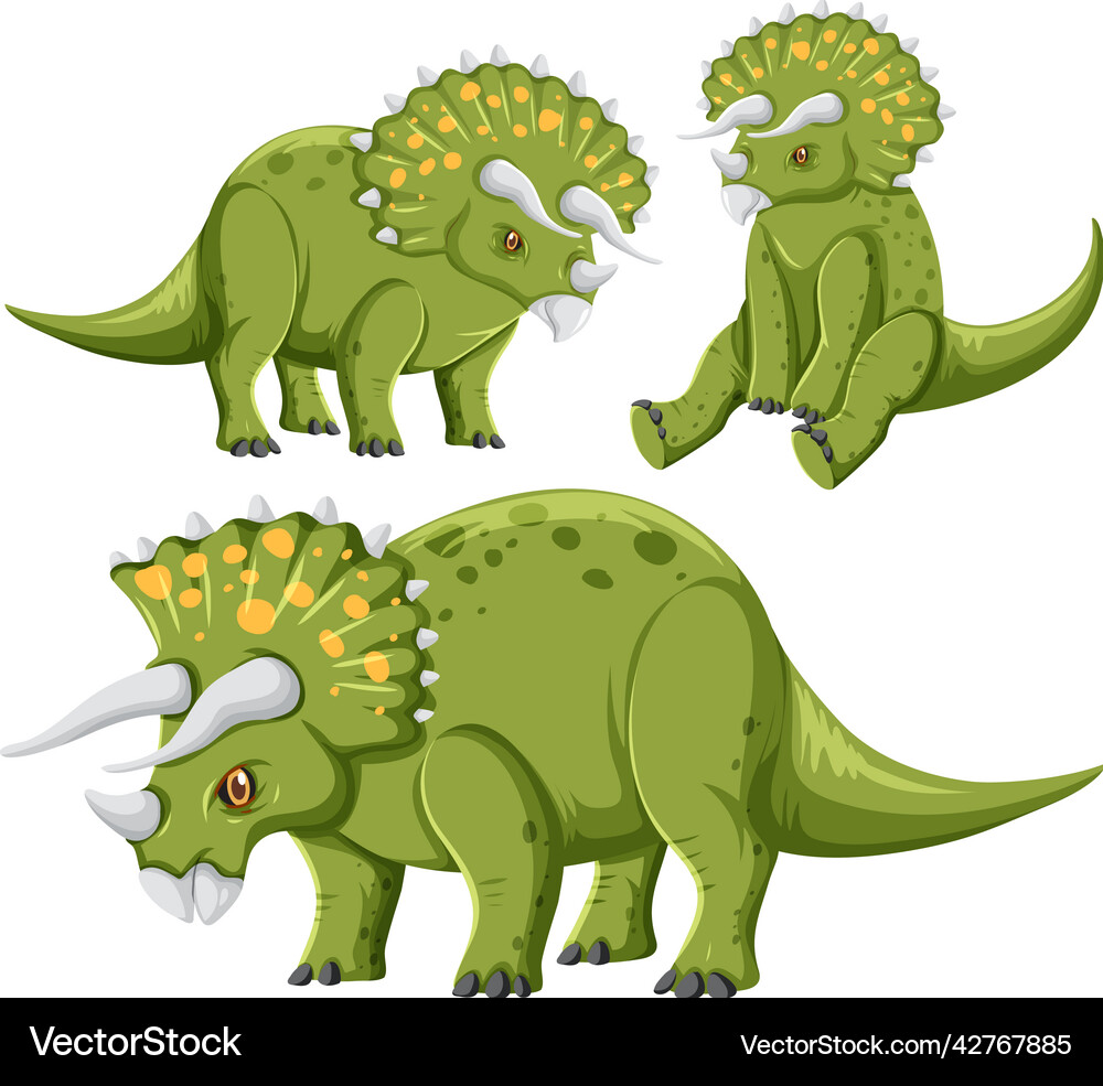 Different green triceratops dinosaur collection Vector Image