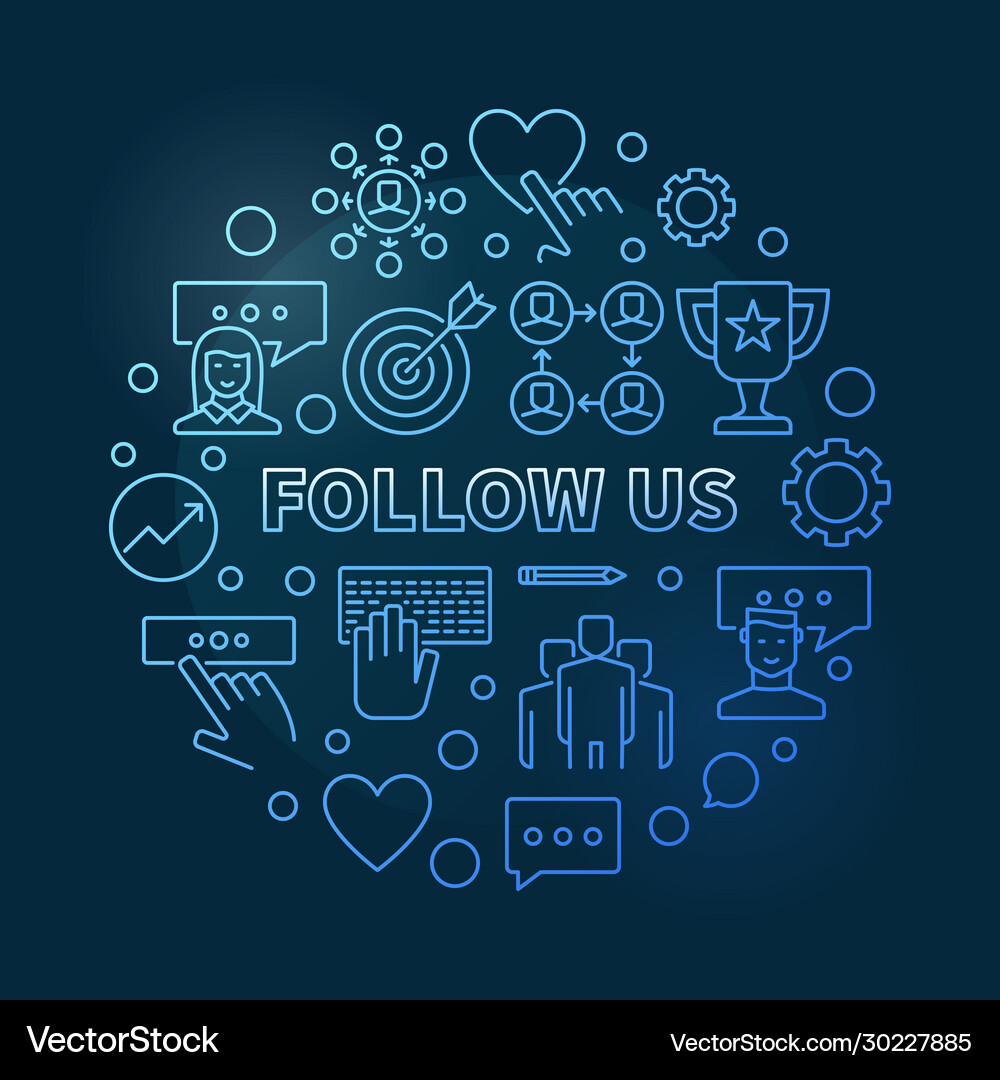 Follow us circular concept outline blue Royalty Free Vector
