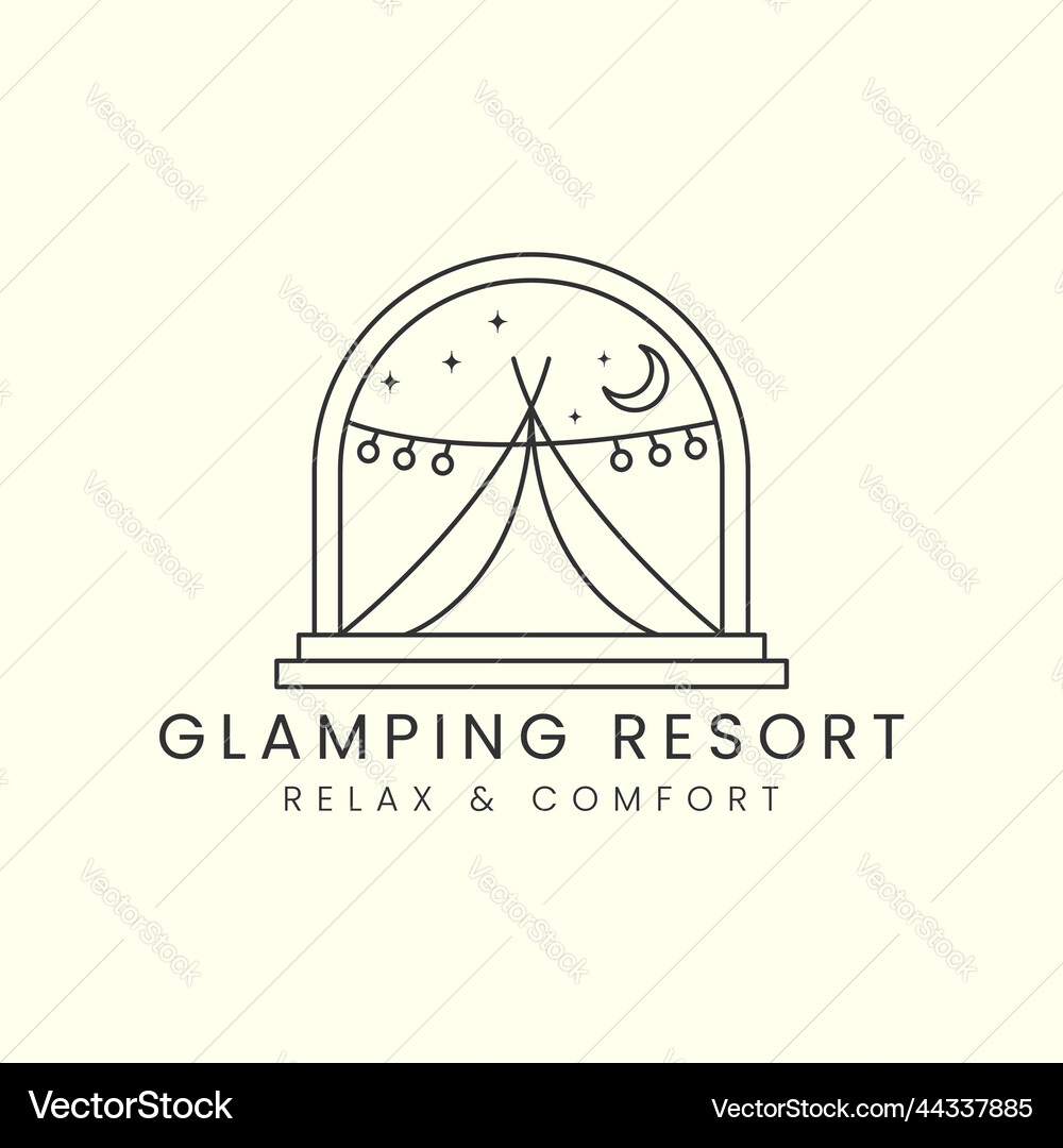 Glamping with emblem line art logo template Vector Image
