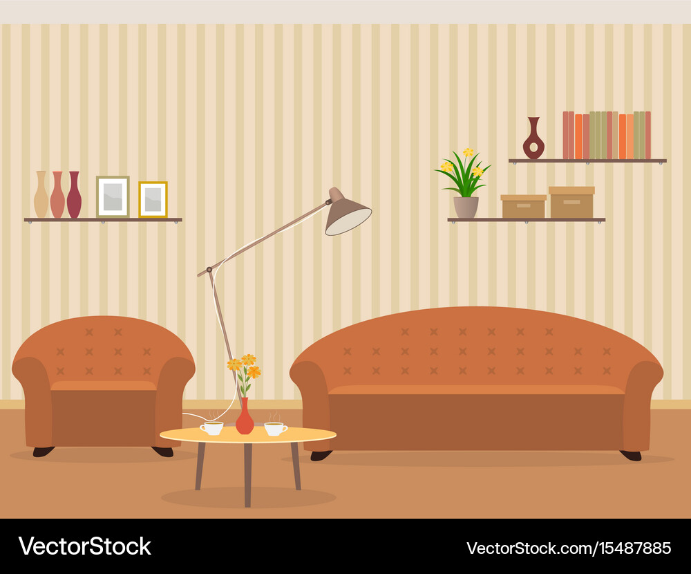 Interior living room design in flat style Vector Image