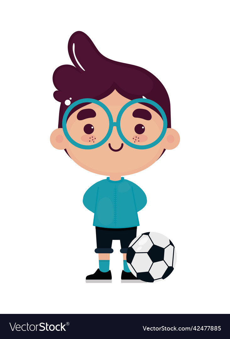 Kawaii boy with soccer ball Royalty Free Vector Image