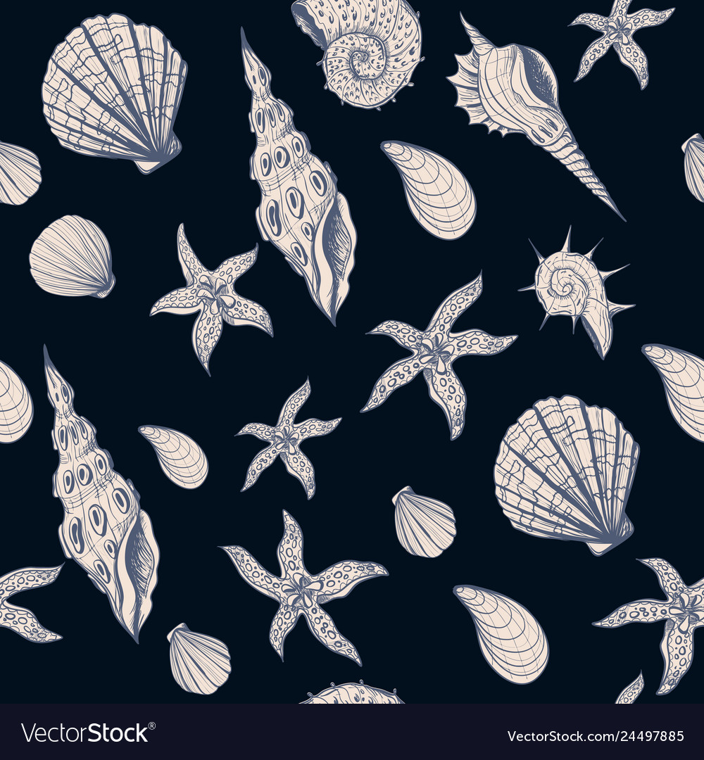 Seamless pattern with graphic shell in vintage Vector Image