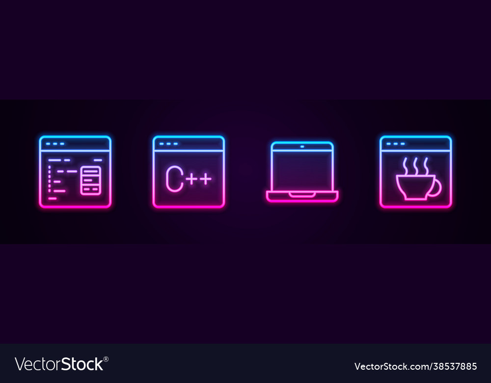 Set line software laptop and glowing neon Vector Image
