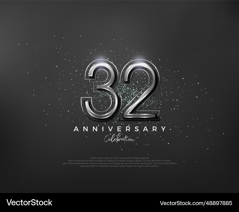 Silver metallic number design premium number 32nd Vector Image