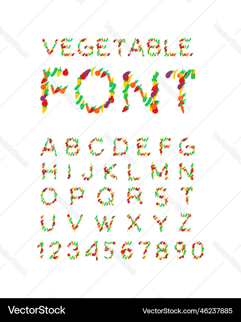 Vegetable font vegetarian alphabet letters from Vector Image