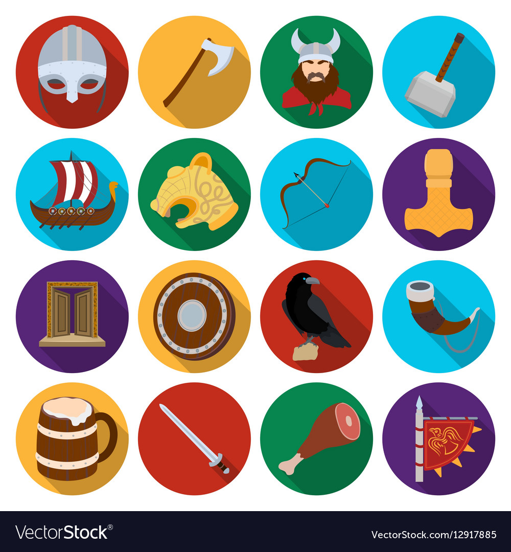 Vikings set icons in flat style big collection Vector Image