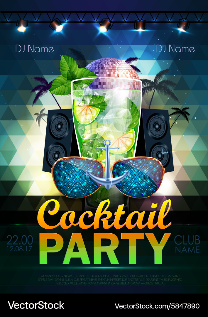 Disco ball background cocktail party poster Vector Image