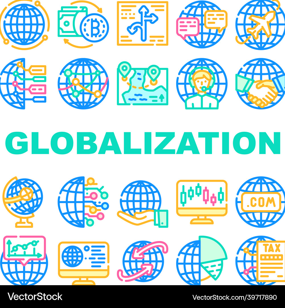 Globalization worldwide business icons set Vector Image