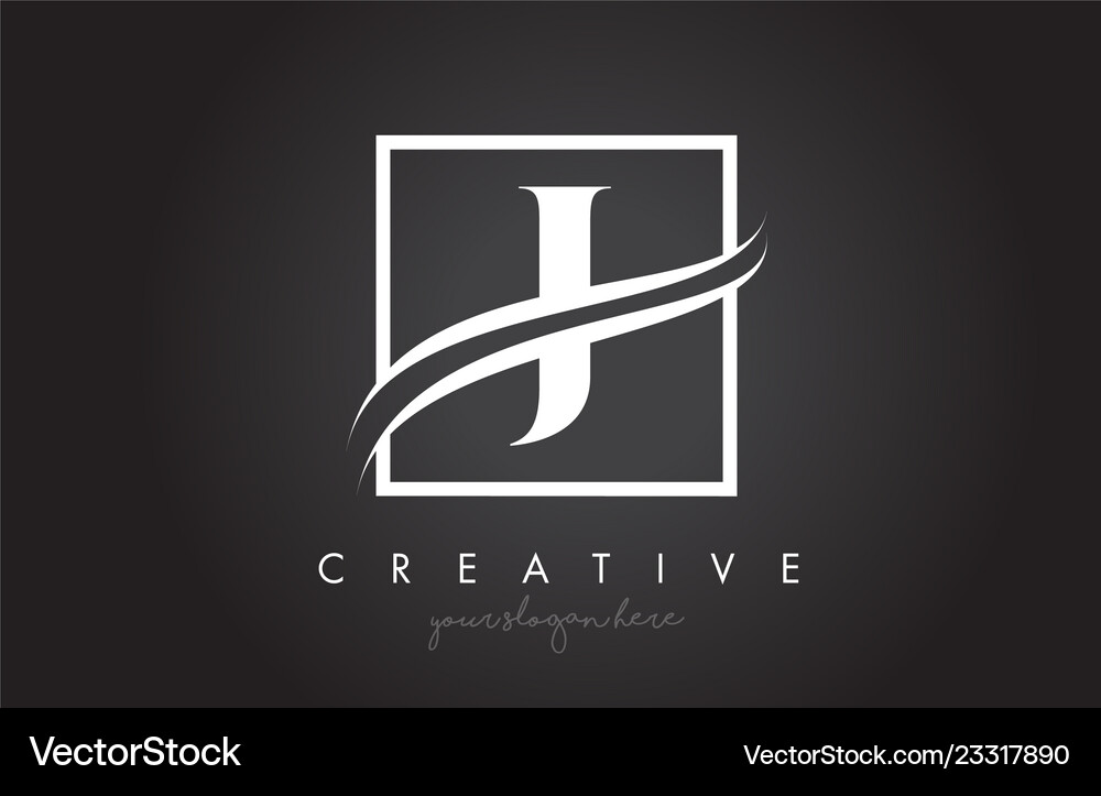 J letter logo design with square swoosh border Vector Image
