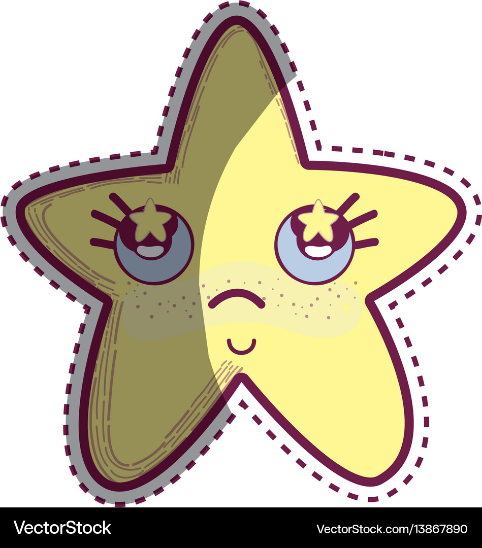 Kawaii star thinking with cheeks and stars inside Vector Image