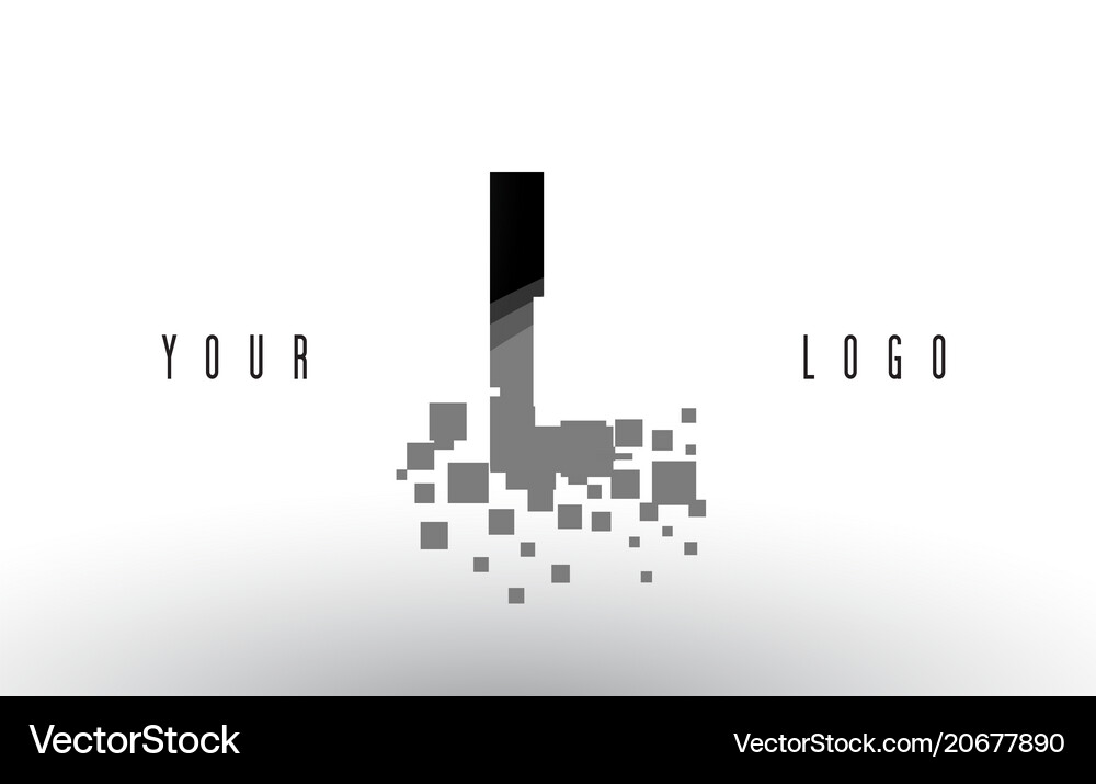 L pixel letter logo with digital shattered black Vector Image
