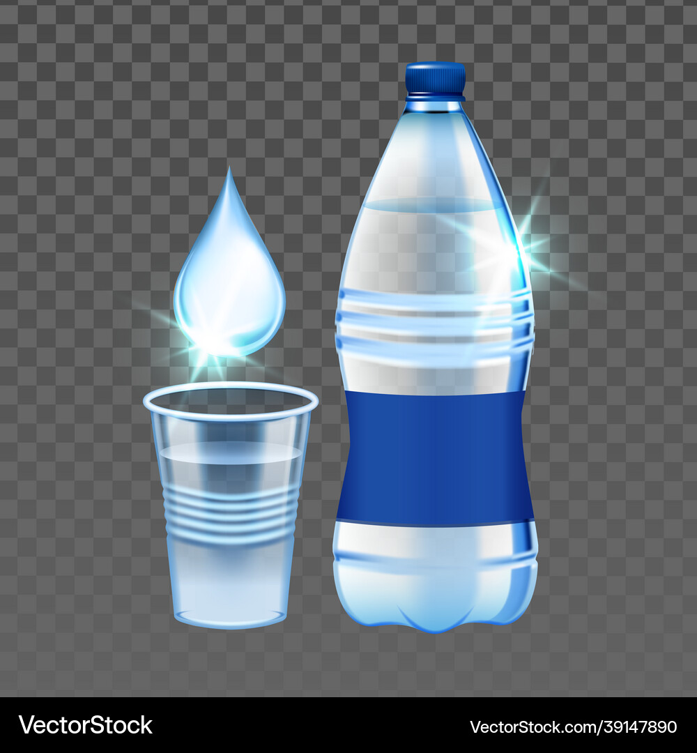 Mineral water drop cup and blank bottle Royalty Free Vector