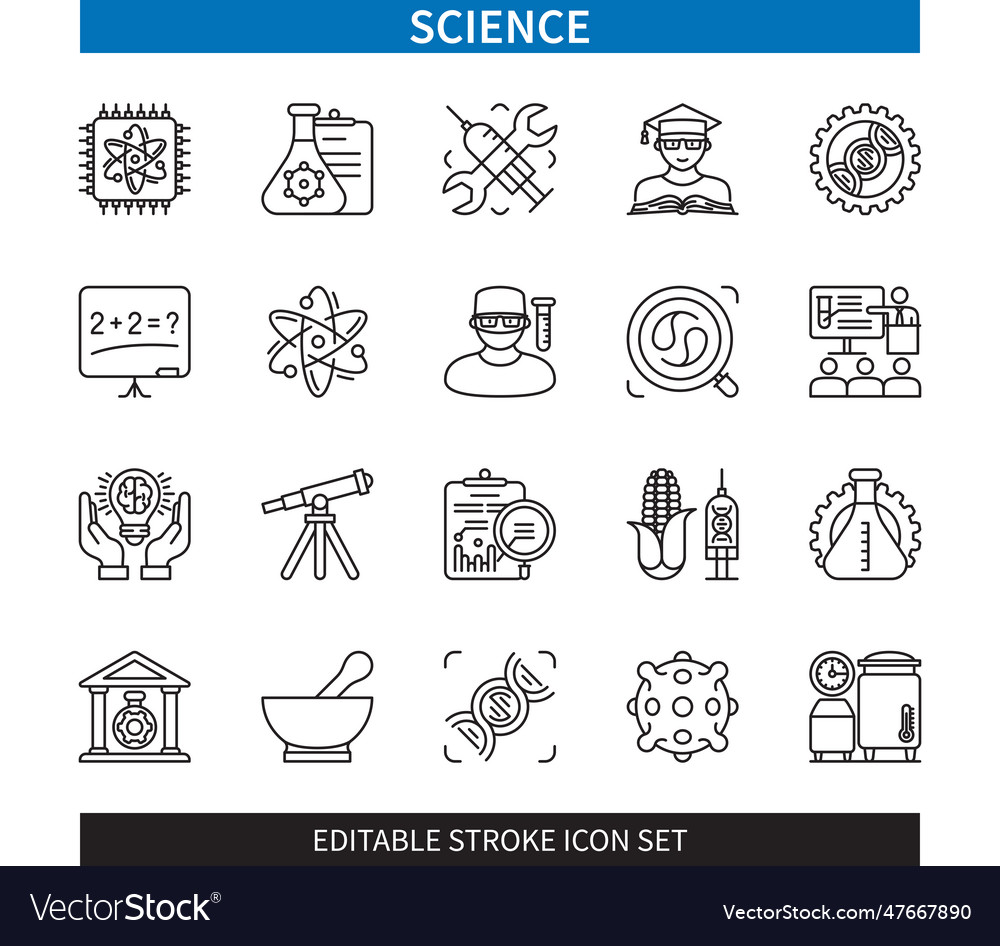 Science editable stroke icon set Royalty Free Vector Image