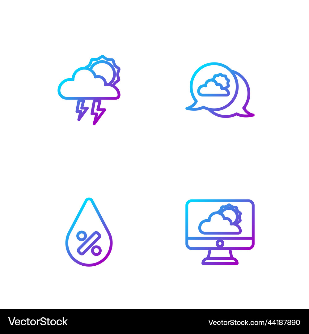 Set line weather forecast water drop percentage Vector Image