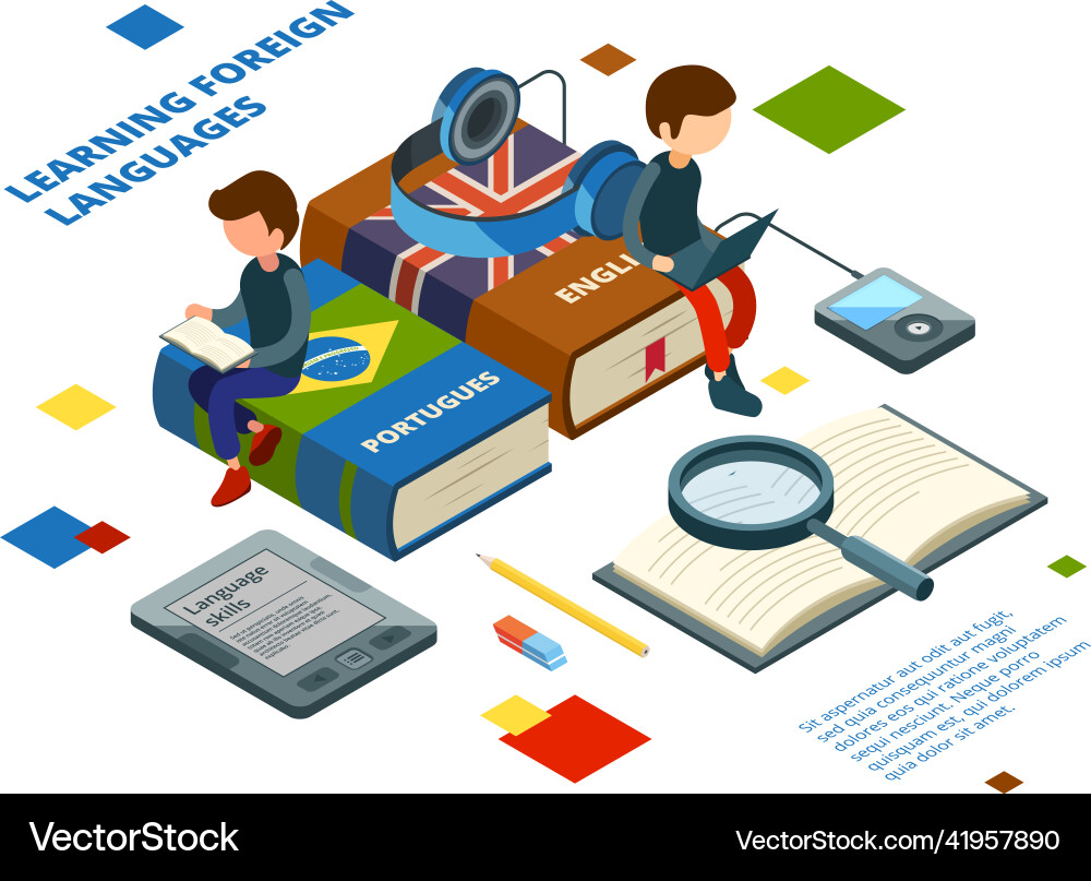 Studying foreign languages books vocabulary Vector Image