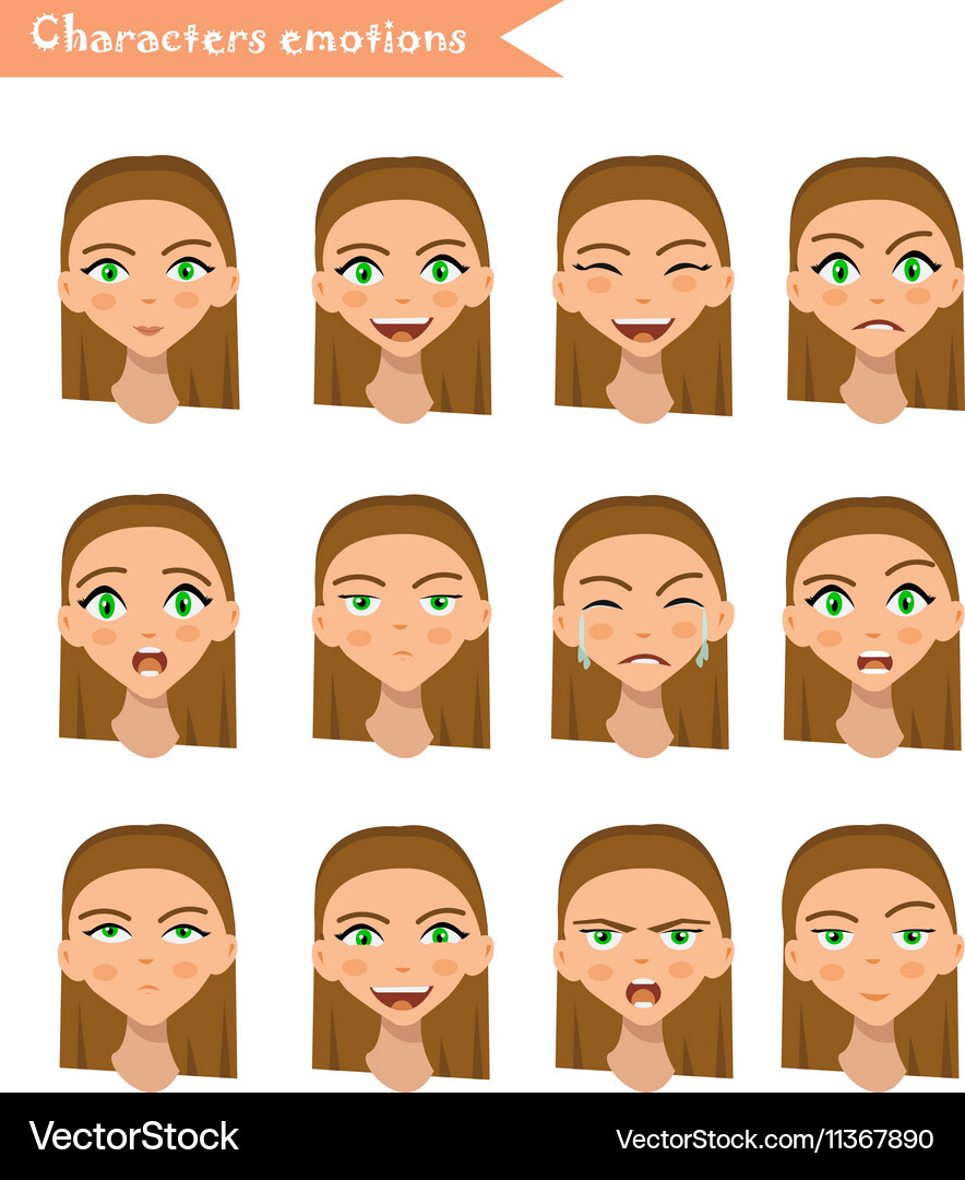 Woman emotion face set Royalty Free Vector Image