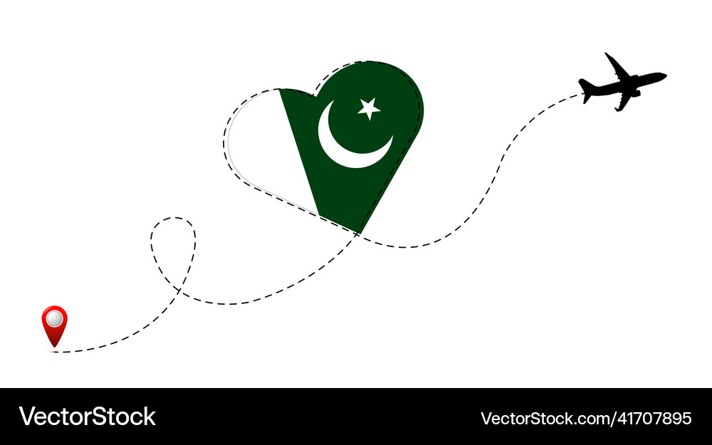 Airplane flight route with pakistan flag inside Vector Image