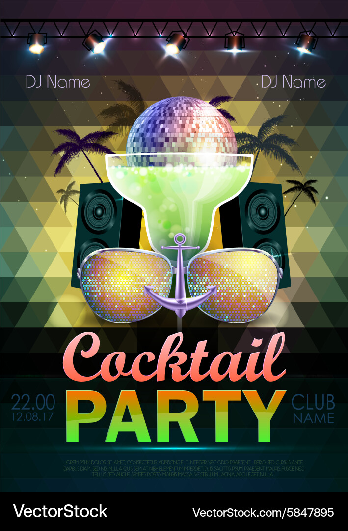 Disco ball background cocktail party poster Vector Image