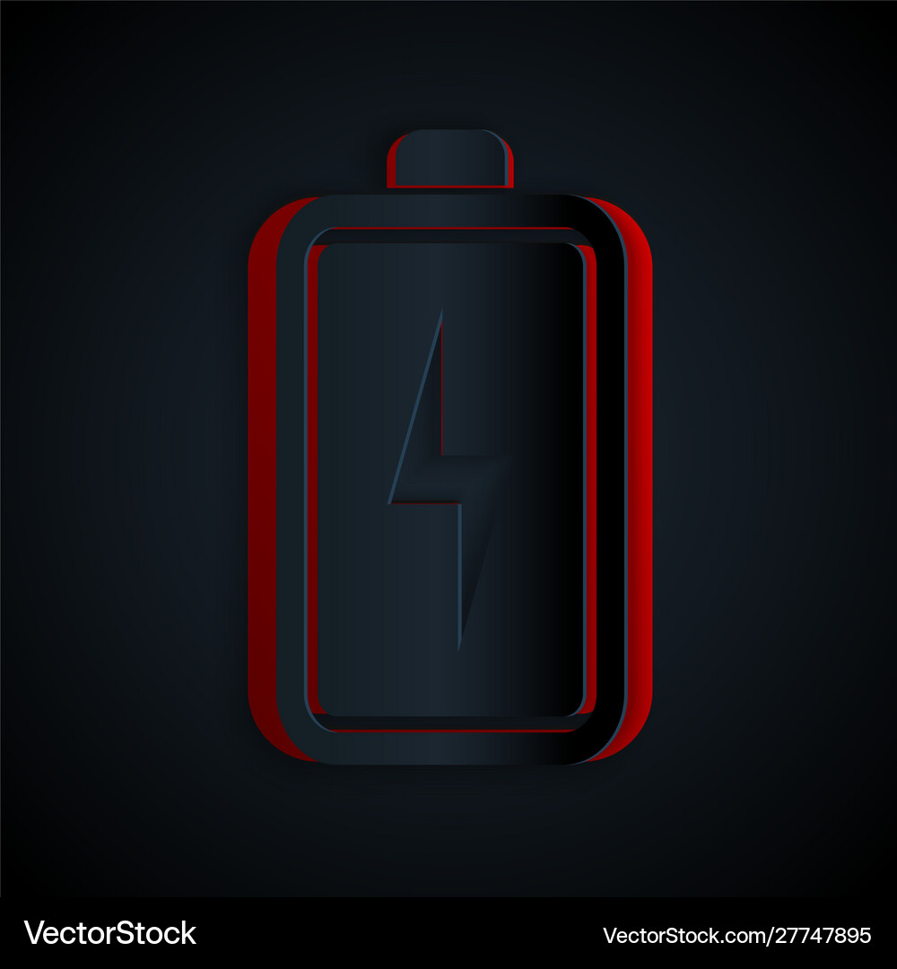 Paper cut battery icon isolated on black Vector Image