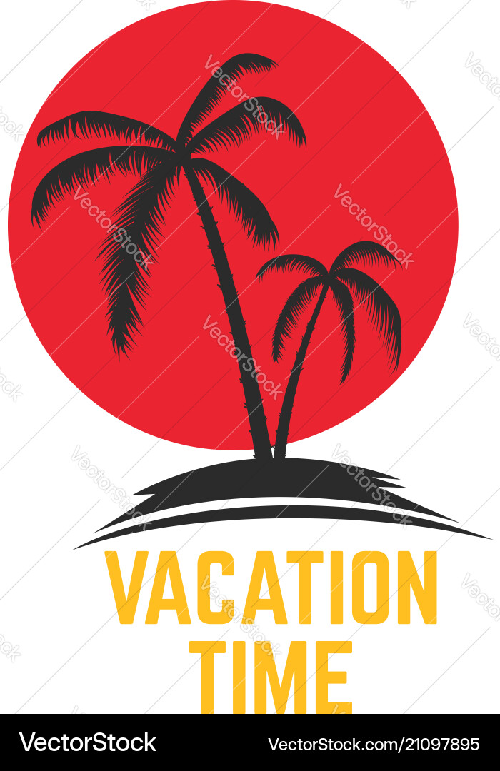 Vacation time lettering phrase with palm icon Vector Image