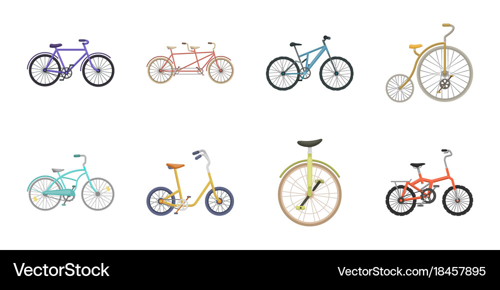 Various bicycles icons in set collection Vector Image