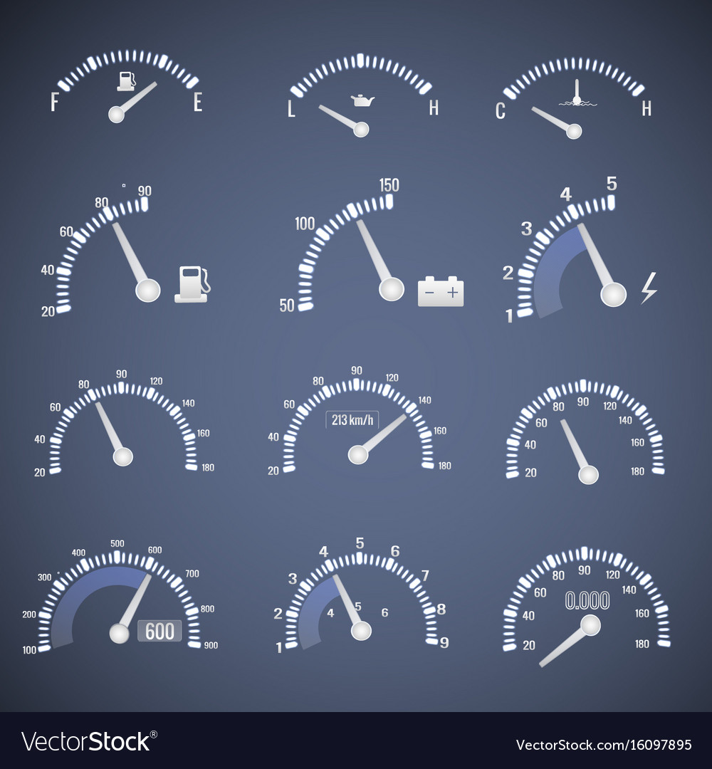 White speedometer interface icon set Royalty Free Vector