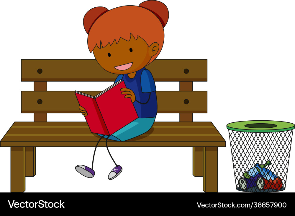 A doodle kid reading book cartoon character Vector Image