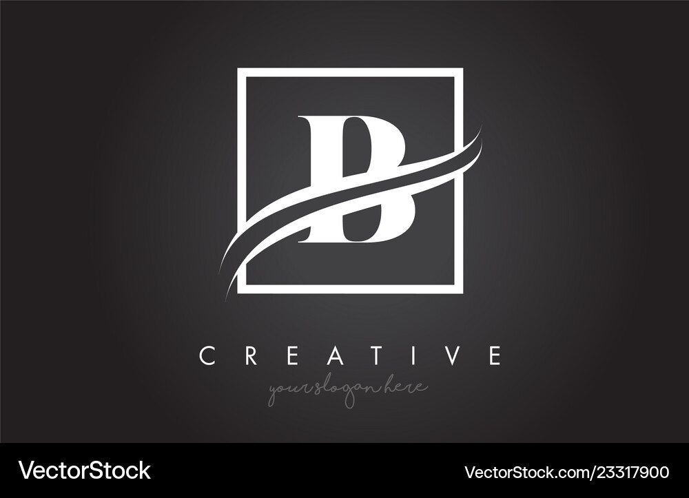 B letter logo design with square swoosh border Vector Image
