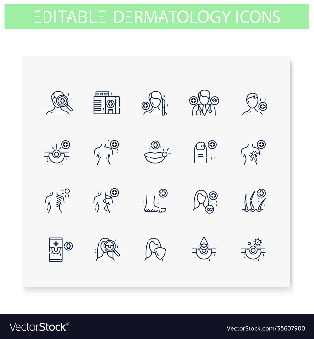 Dermatology Line Icons Set Editable Royalty Free Vector