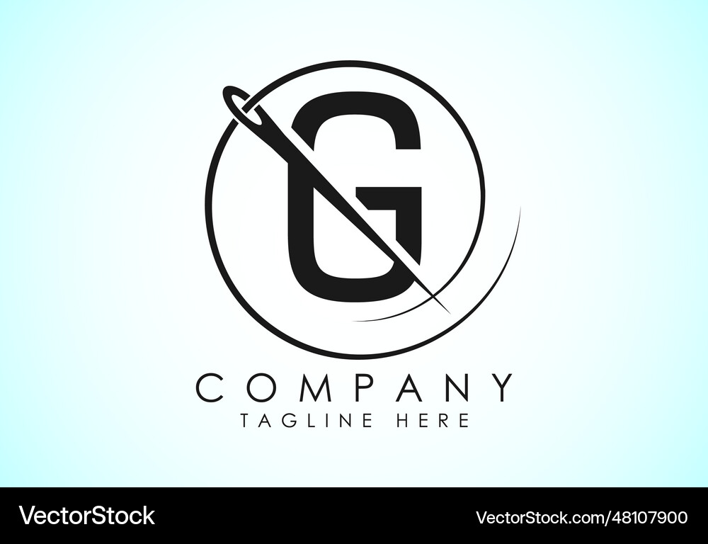 English alphabet g with sewing needle and thread Vector Image