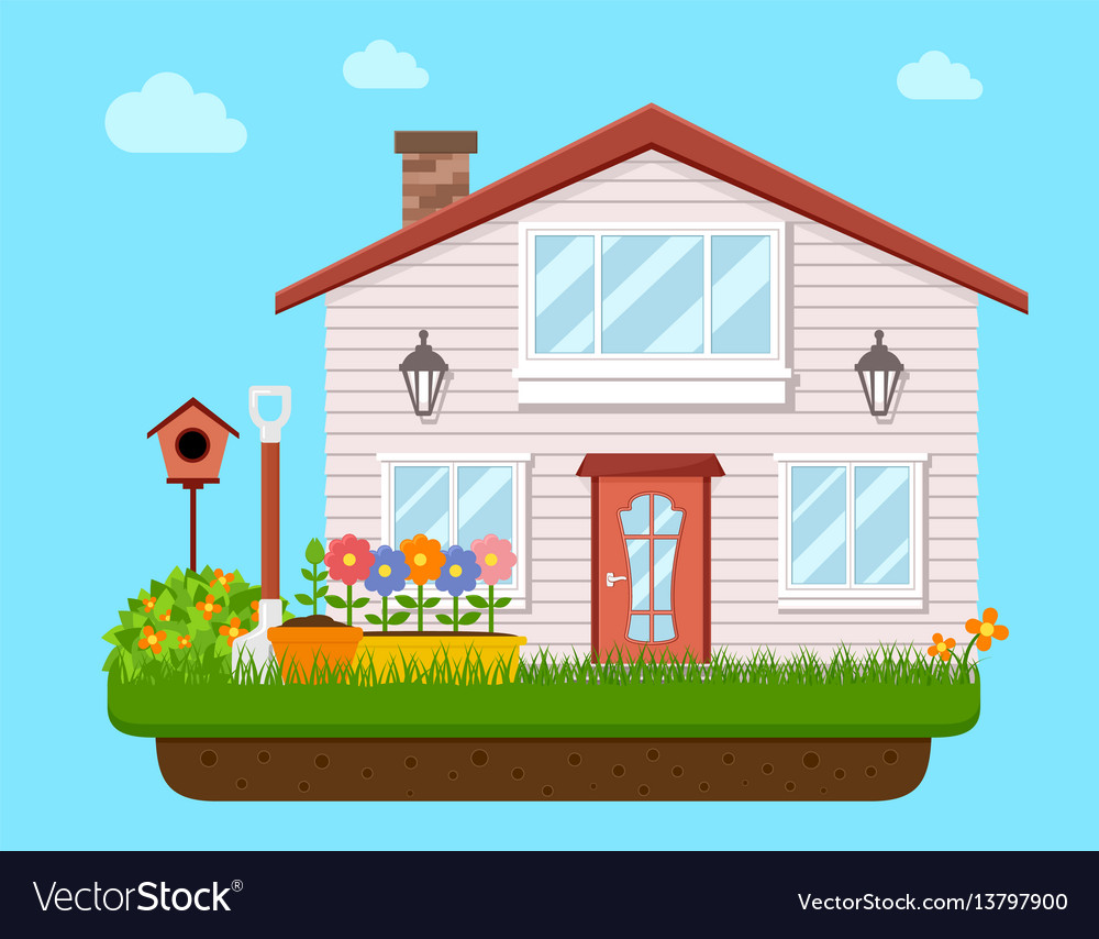 House backyard with garden flower Royalty Free Vector Image